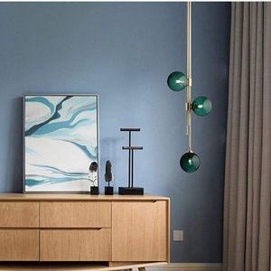 Accents | Mcm Green Glass Gold 3 Globe Pendant Light Fixture New In Box ...